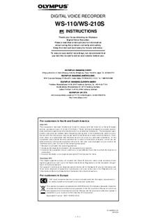 Olympus WS 110 Printed Manual